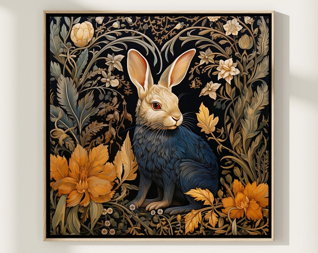 Rabbit Art Print: Floral Bunny Decor, Kitchen or Living Room Art - Etsy