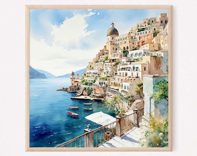 Positano Watercolor Print Amalfi Coast Italy Wall Art Italian Riviera ...