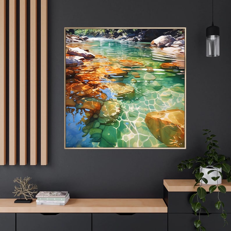 Lake View Watercolor Painting Art Print, Underwater Wall Art, Rocks by ...