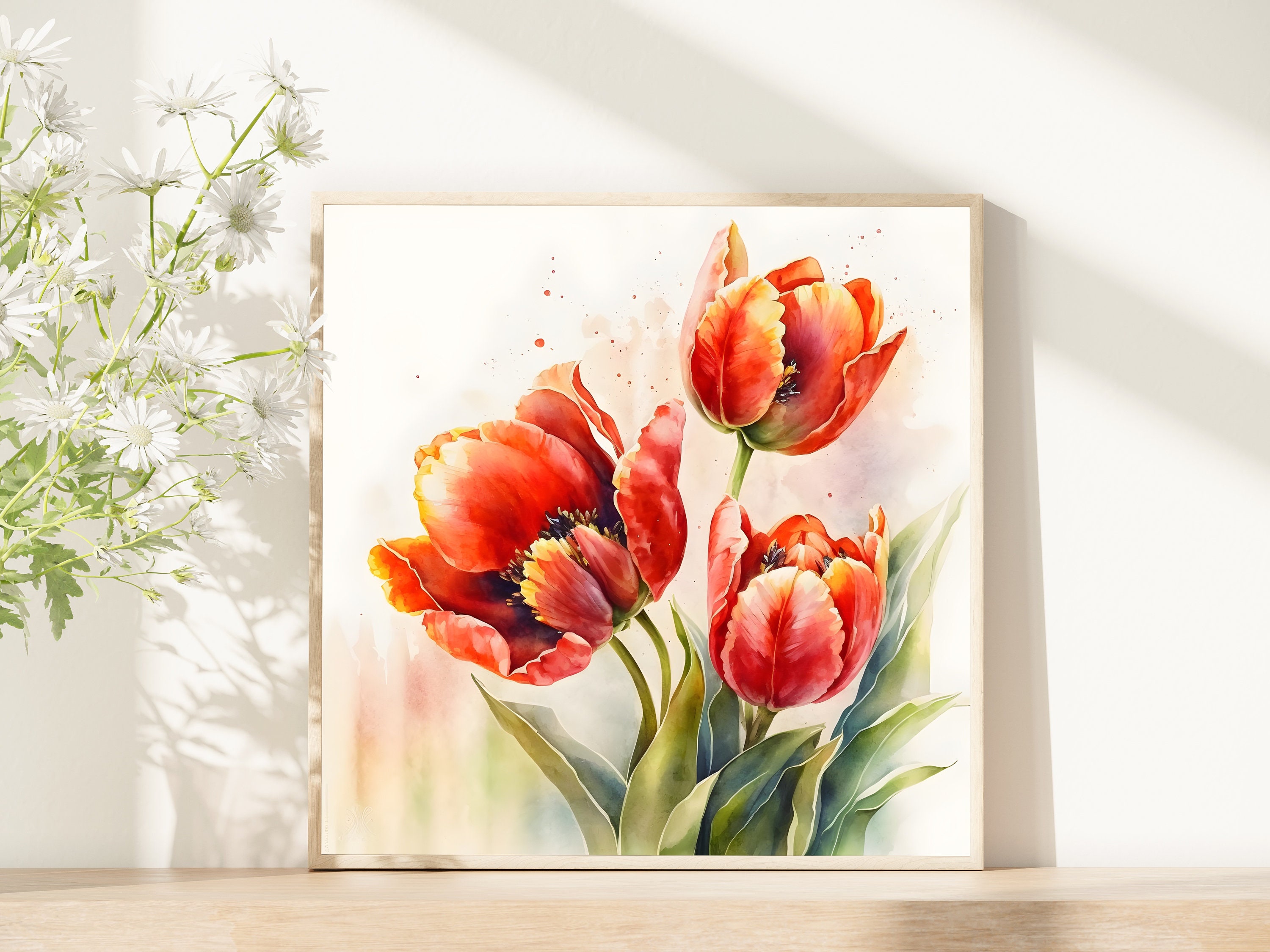 Tulip Flower Painting, Tulip Watercolor, Tulip Art Print, Flower ...