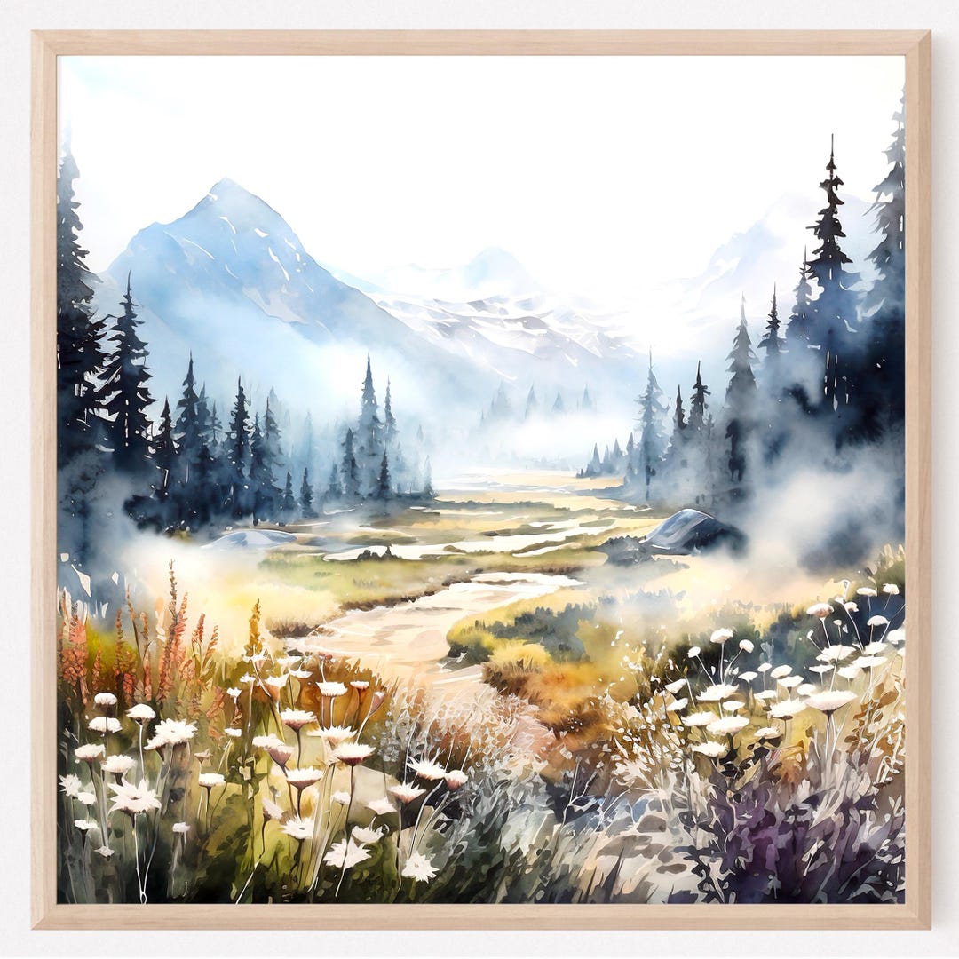 Colorado Watercolor Painting Art Print, Wildflower Mountain Wall Art ...