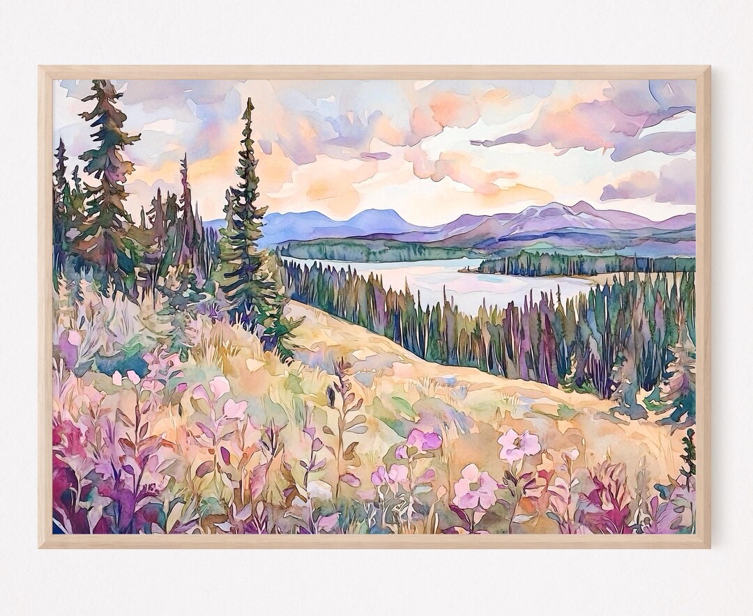 Yukon Canada Watercolor Landscape Art Print: Mountain Nature Wall Decor ...