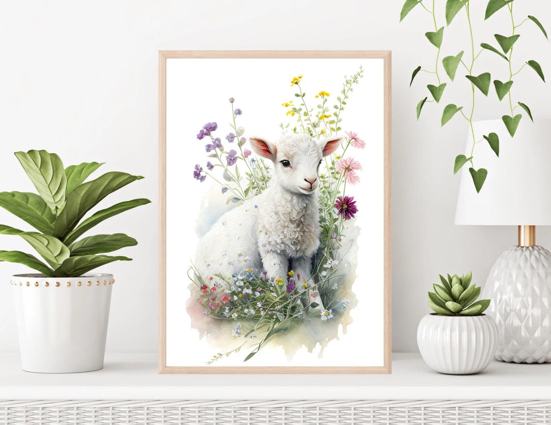 Lamb Art Print - Baby Animal Painting - Lamb Watercolor - Farm Animal ...