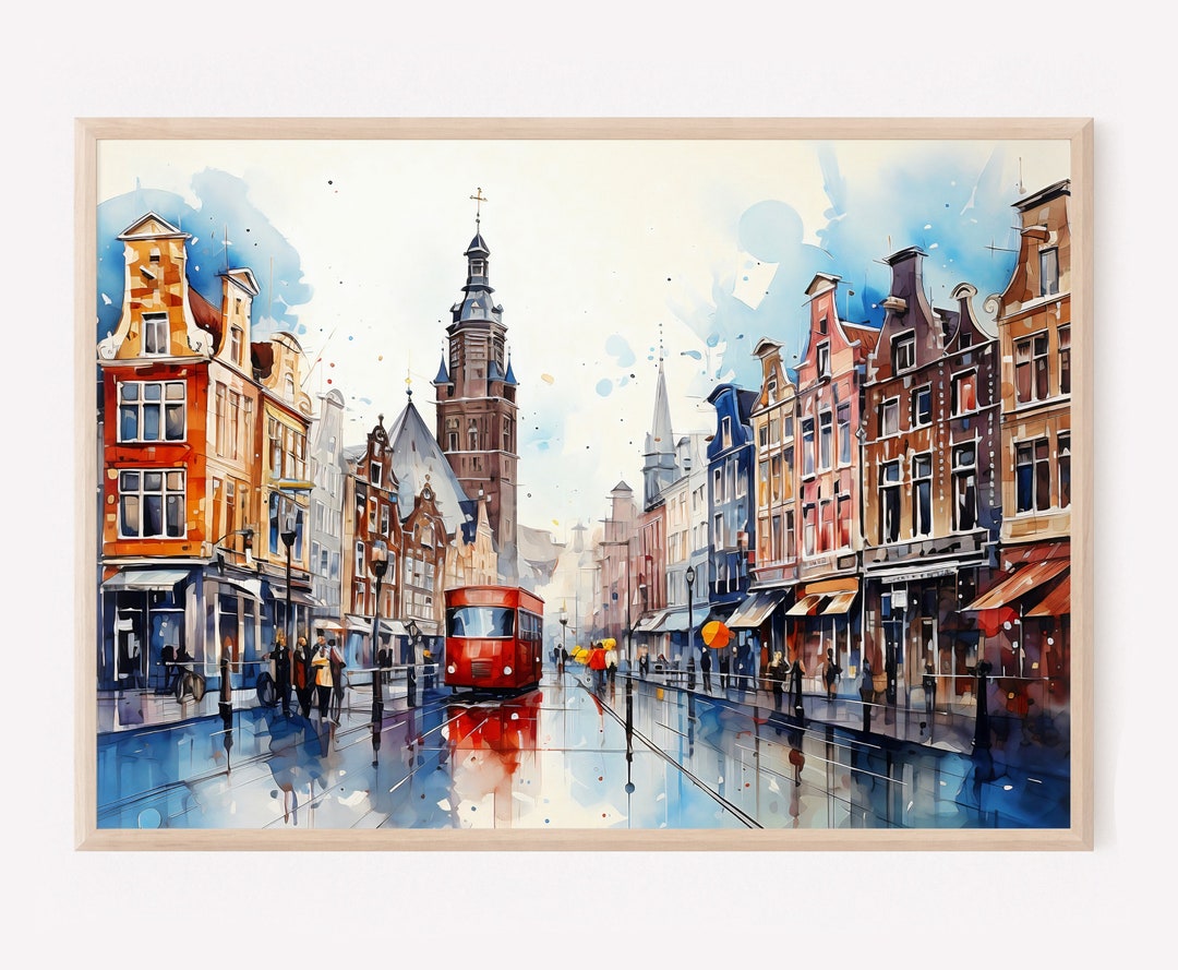 Amsterdam Painting, Amsterdam Wall Art, Amsterdam City Print, Europe ...