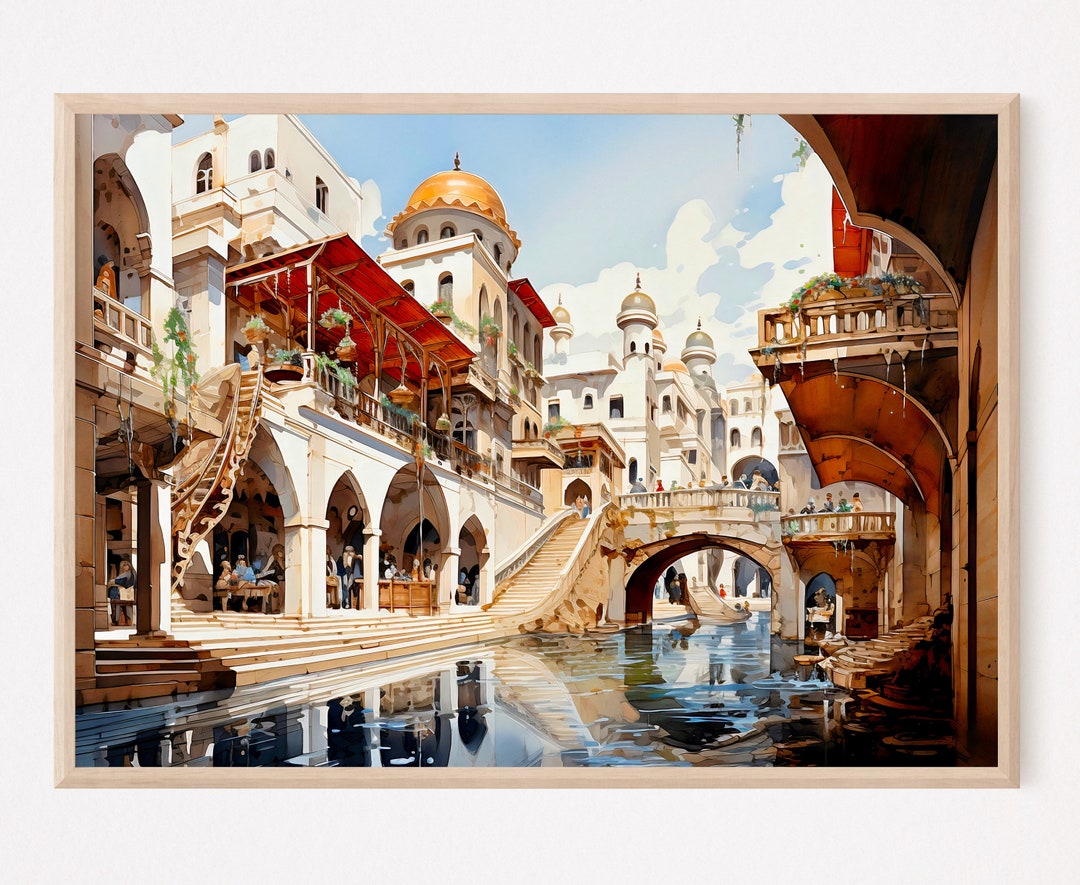 Dubai Gold Souks Watercolor Painting Art Print, Dubai United Arab ...