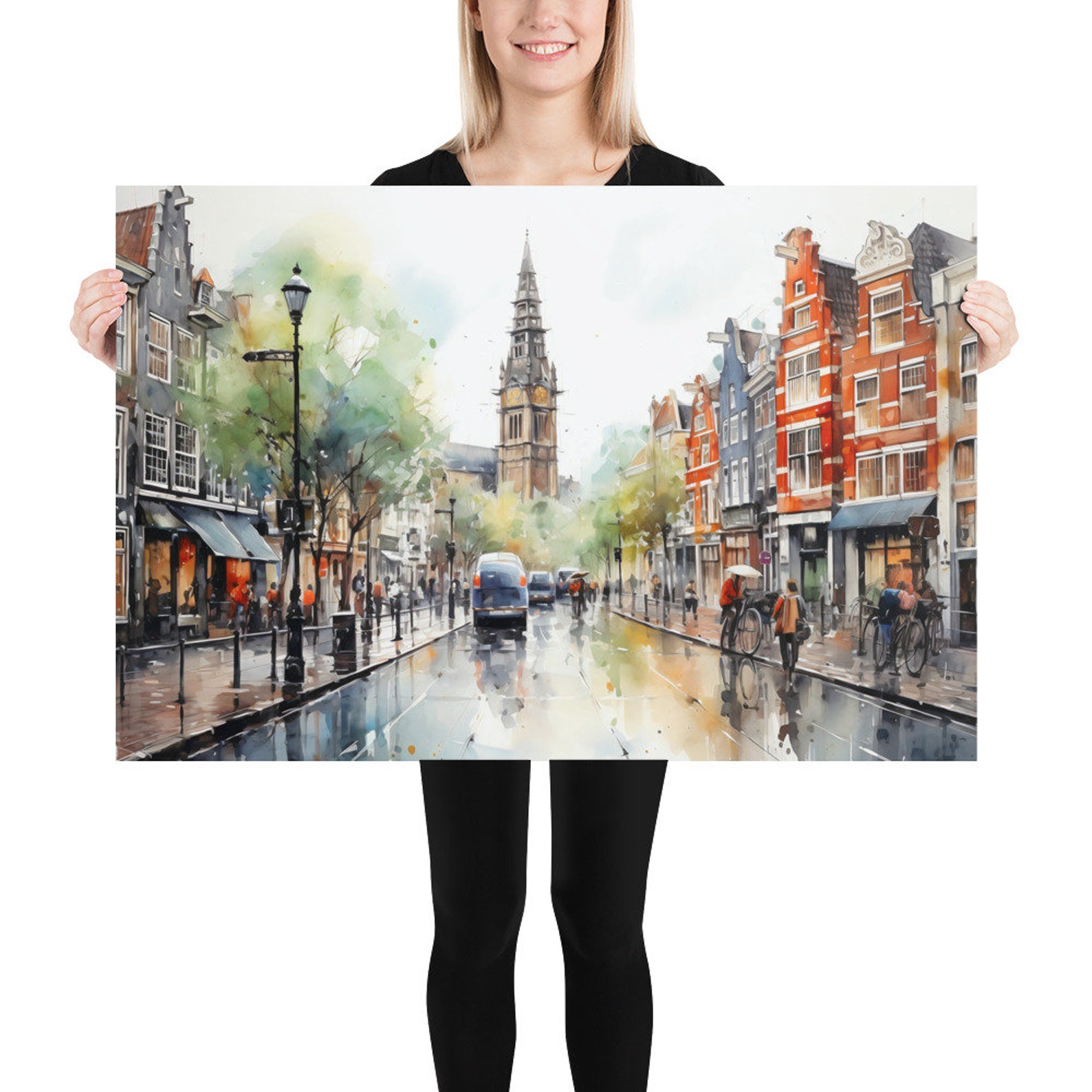 Amsterdam City Watercolor Painting Print, Netherlands Travel Poster ...