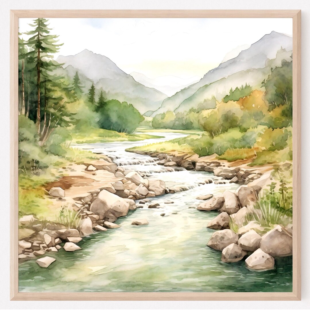 Colorado Serene Mountain River Watercolor Print Home Decor Gift Art ...