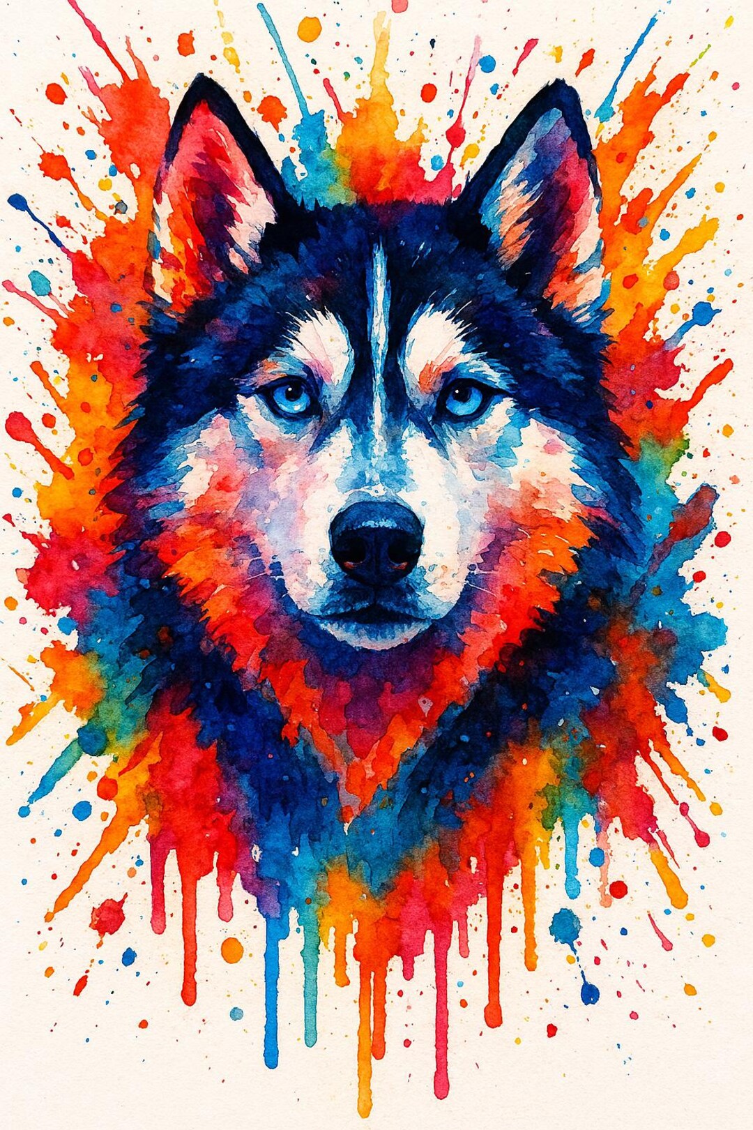 A4 Ai Bold Colour Splash Husky Digital Print - Etsy