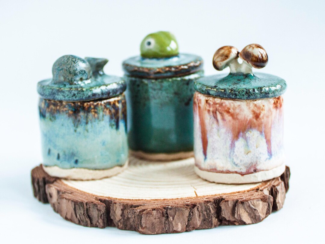 Pixie Pots Small Lidded Jars With Sculpted Handles Choice Of 3 Etsy