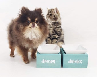 Modern Square Dog Bowl Set Elevated Pet Feeder Porcelain | Etsy