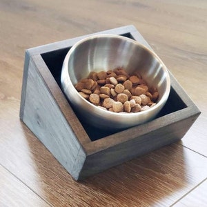 Modern Square Angled Feeder Small Dogs or Cats Stainless Steel Pet Bowl ...