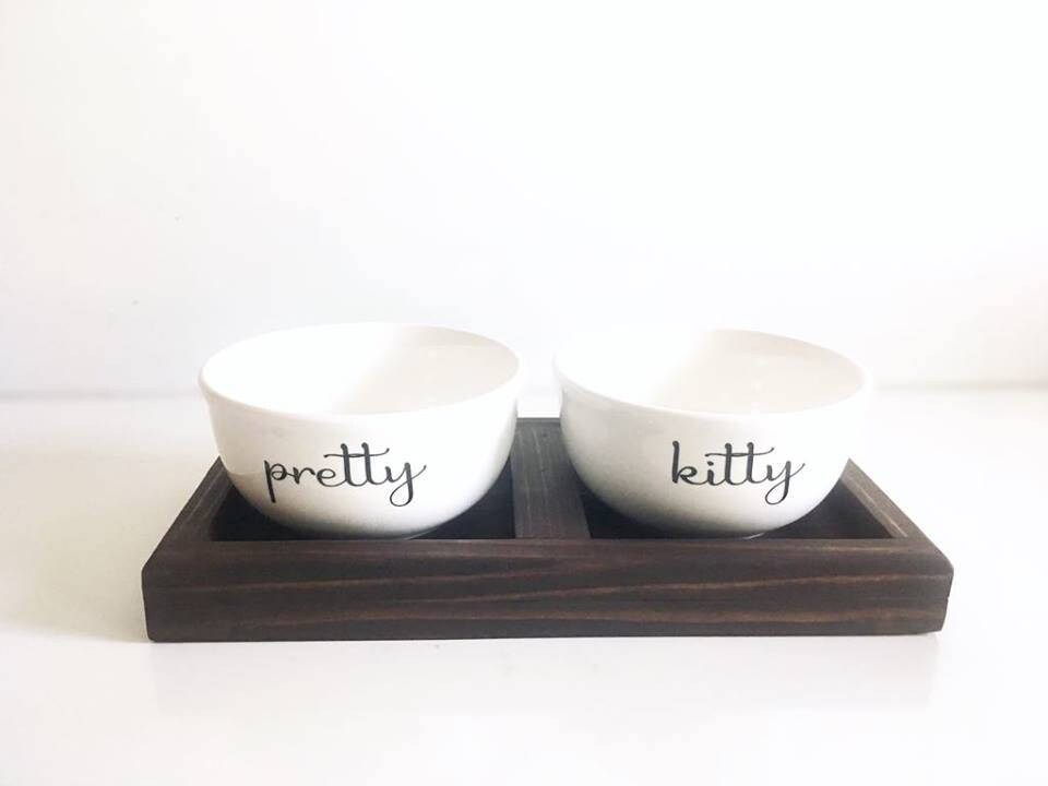 Pretty Kitty Cat Bowl Set Cat Feeding Station Cat Feeder | Etsy