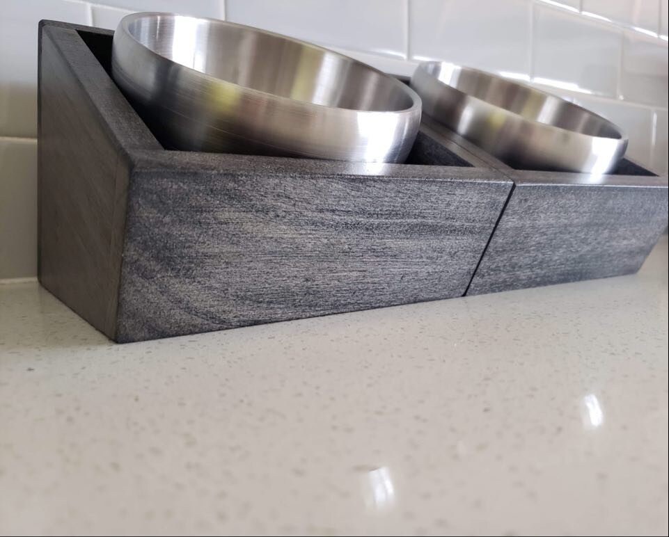 Modern Square Angled Feeder Small Dogs or Cats Stainless | Etsy