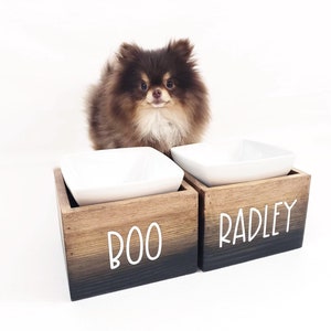 Modern Square Dog Bowl Set | Elevated Pet Feeder | Porcelain Pet Bowls ...