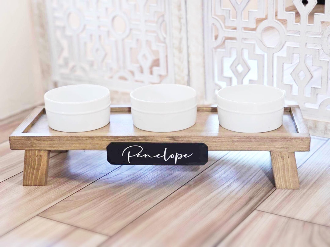 Modern Farmhouse Dog Food Stand | Elevated Small Pet Bowl Set | Ceramic ...