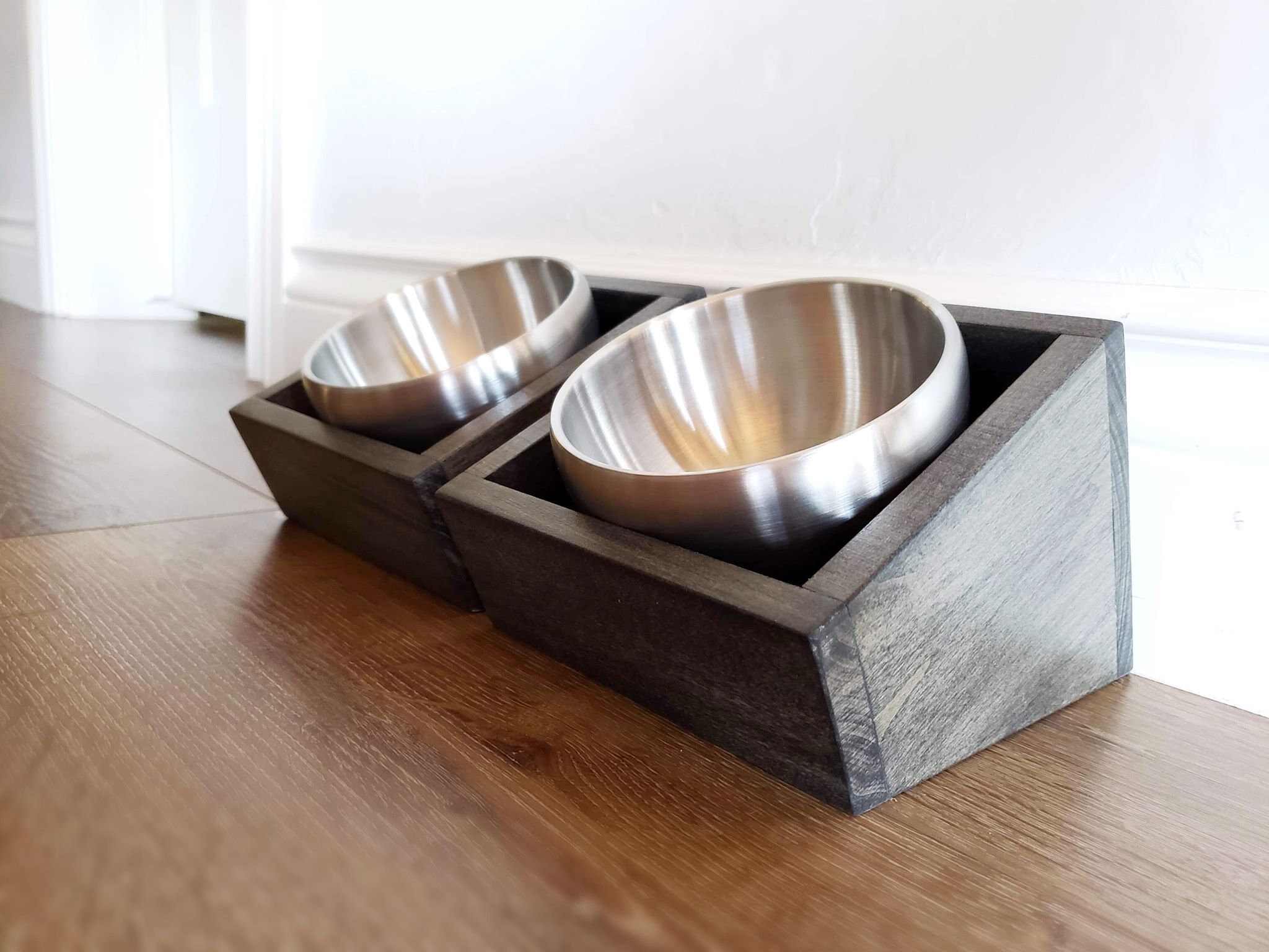 Modern Square Angled Feeder Small Dogs or Cats Stainless | Etsy