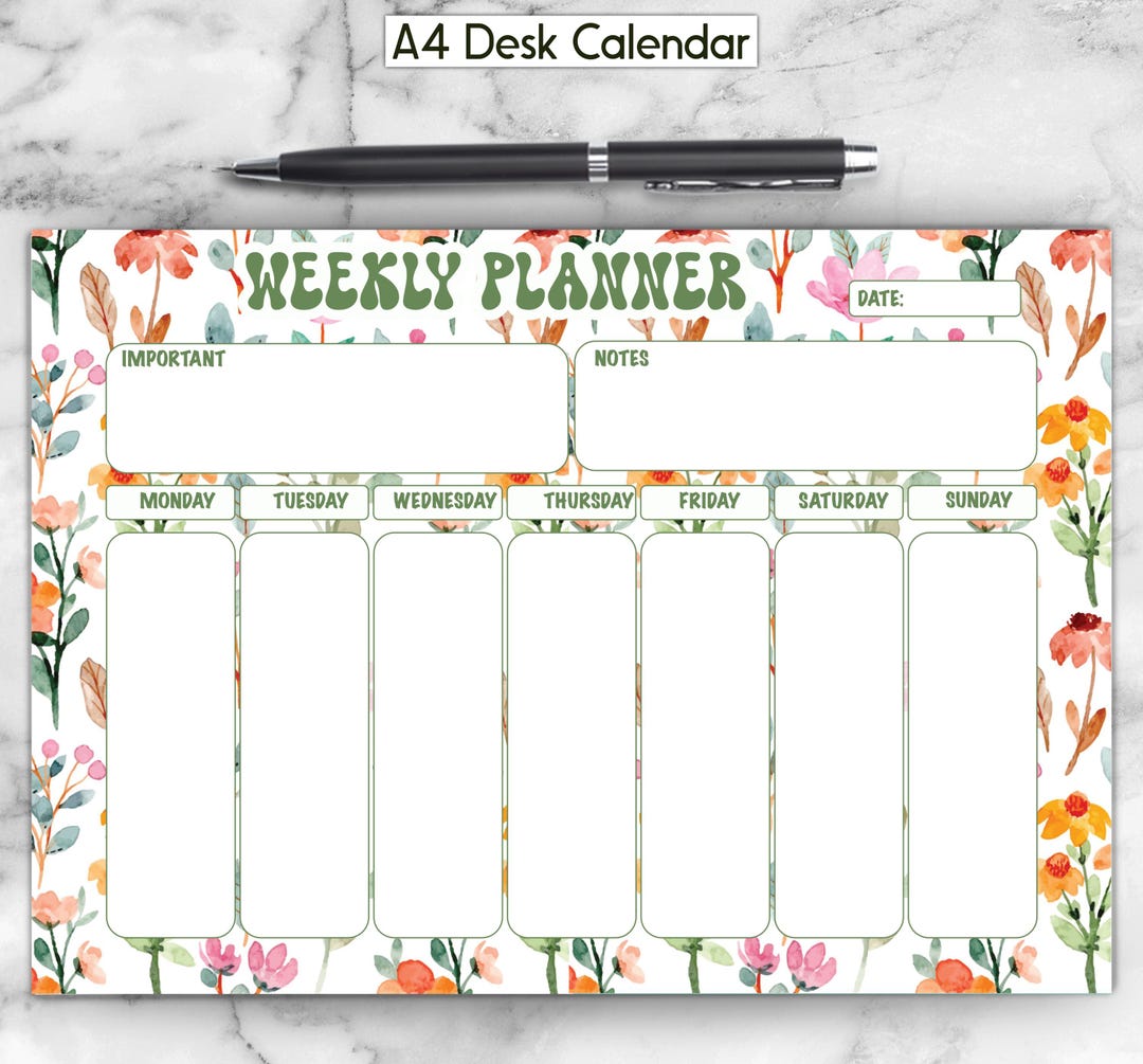 Weekly Desk Planner A4 Weekly Pad,stationery, Organiser,home Office ...