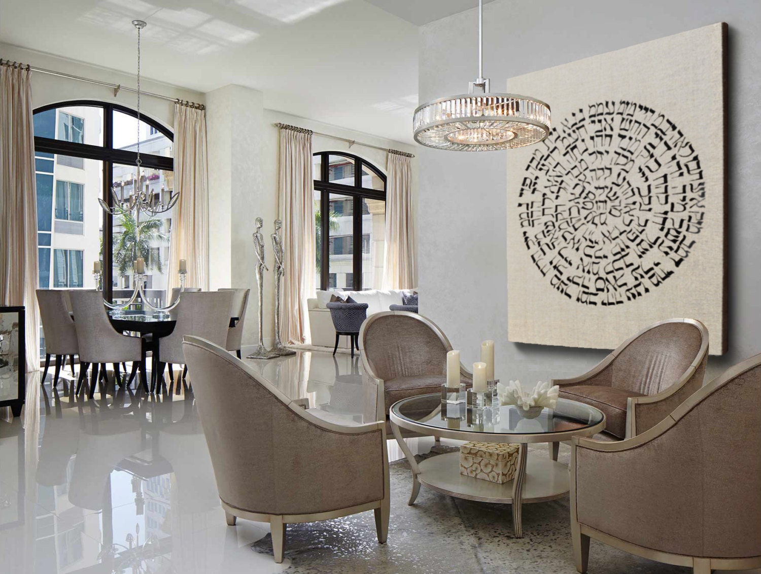 Jewish Art, Jewish Wall Decor, Large Jewish Art, Hebrew Letters ...