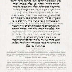 The Prayer for the State of Israel in Hebrew and English Avinu ...