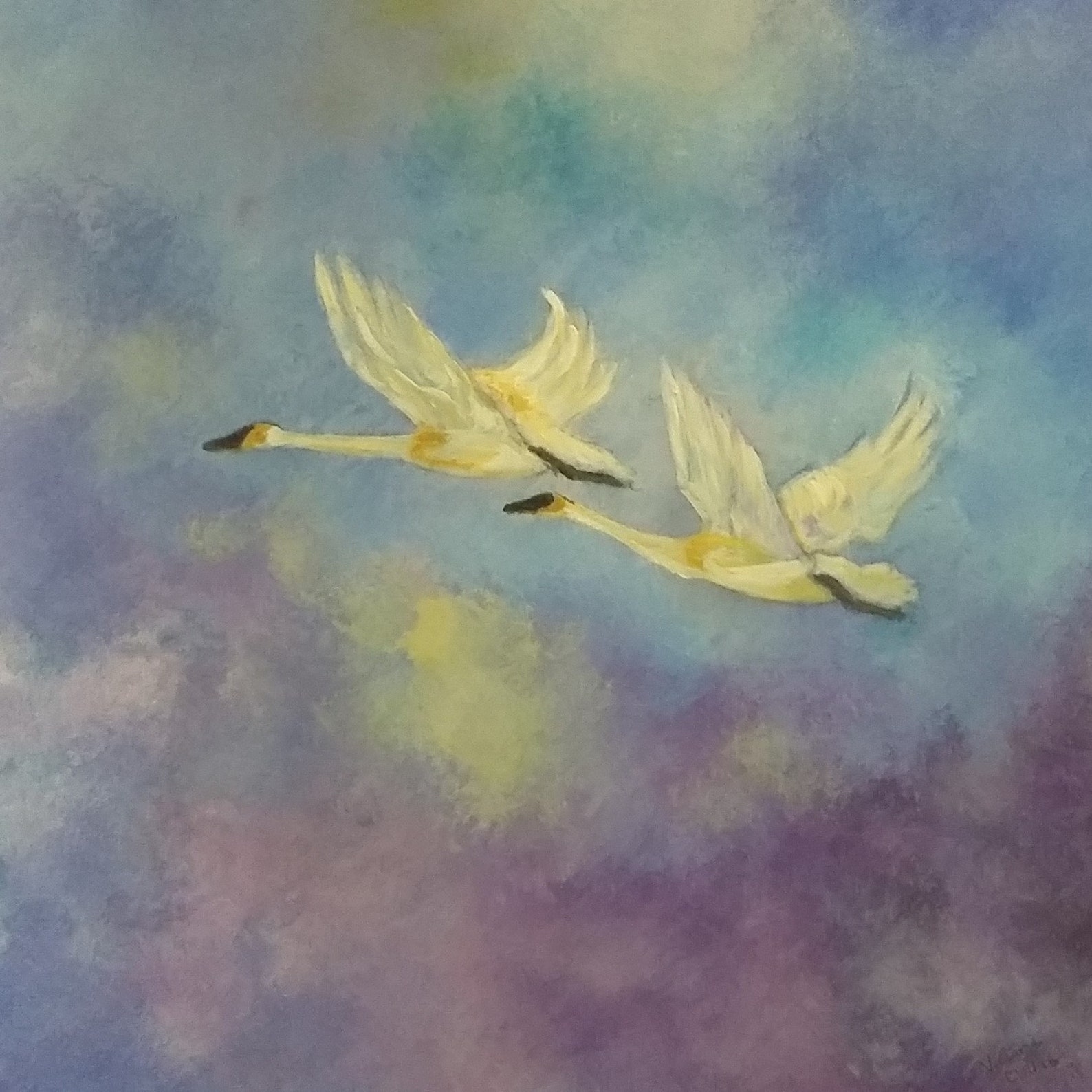 Print taken from my painting of swans in flight through | Etsy