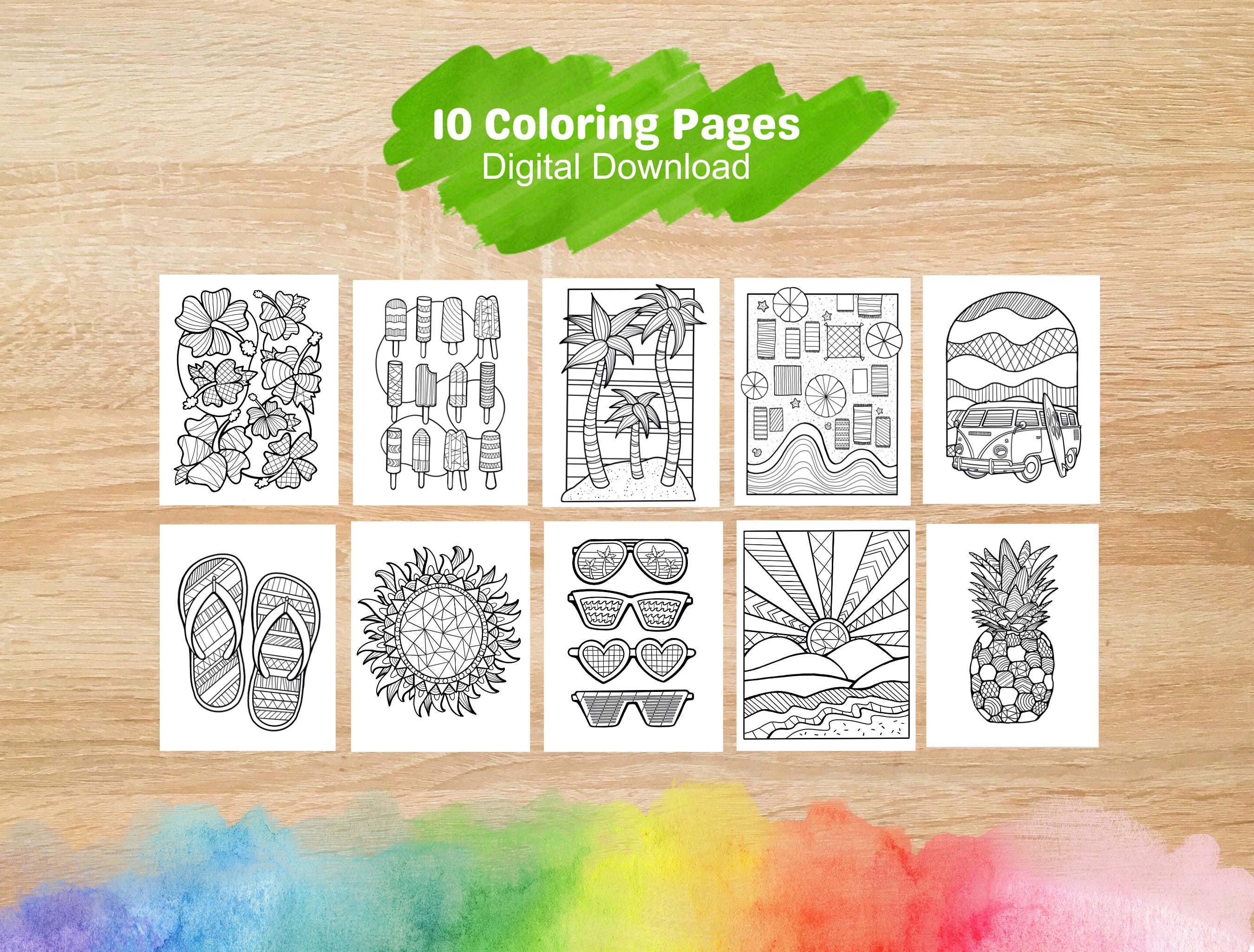 Summertime Beach Coloring Pages for Kids and Teens, Summer Art Activity ...