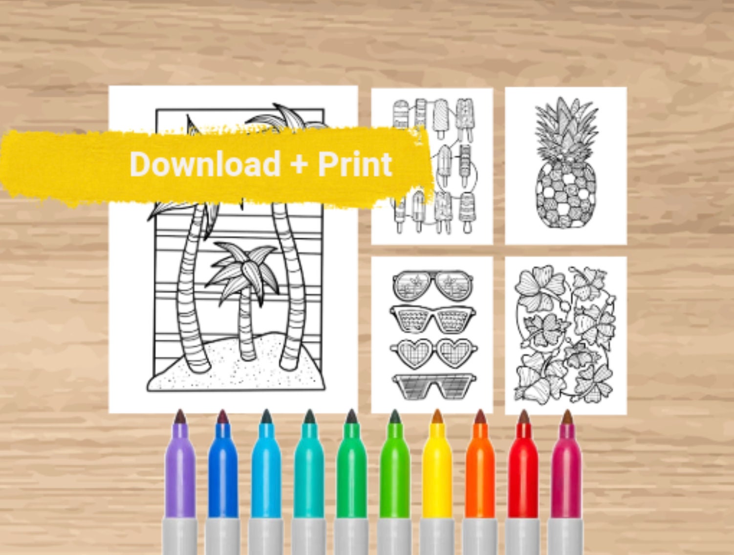 Summertime Beach Coloring Pages for Kids and Teens, Summer Art Activity ...