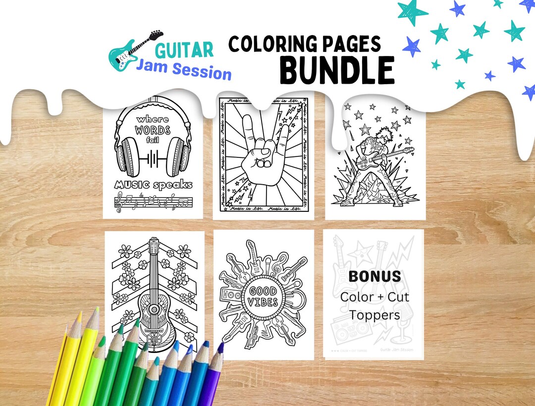 Guitar Jam Session Coloring Pages: Music Education Activity (printable ...