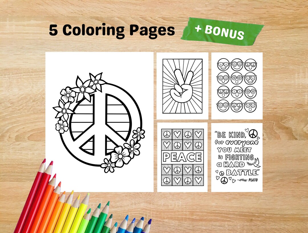Peace and Love Digital Download, Coloring Pages for Kids and Teens ...