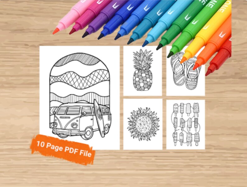 Summertime Beach Coloring Pages for Kids and Teens, Summer Art Activity ...