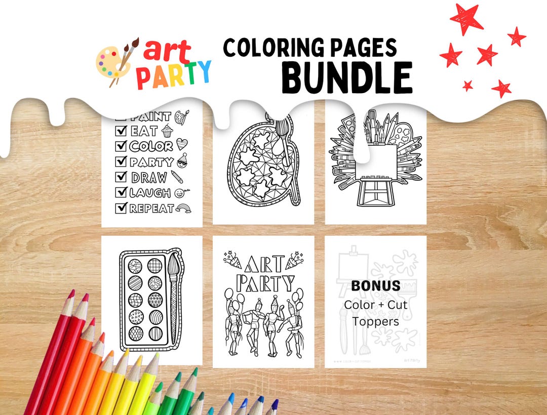 Art Party Coloring Pages for Young Artists, STEAM and Art Teachers, Art ...