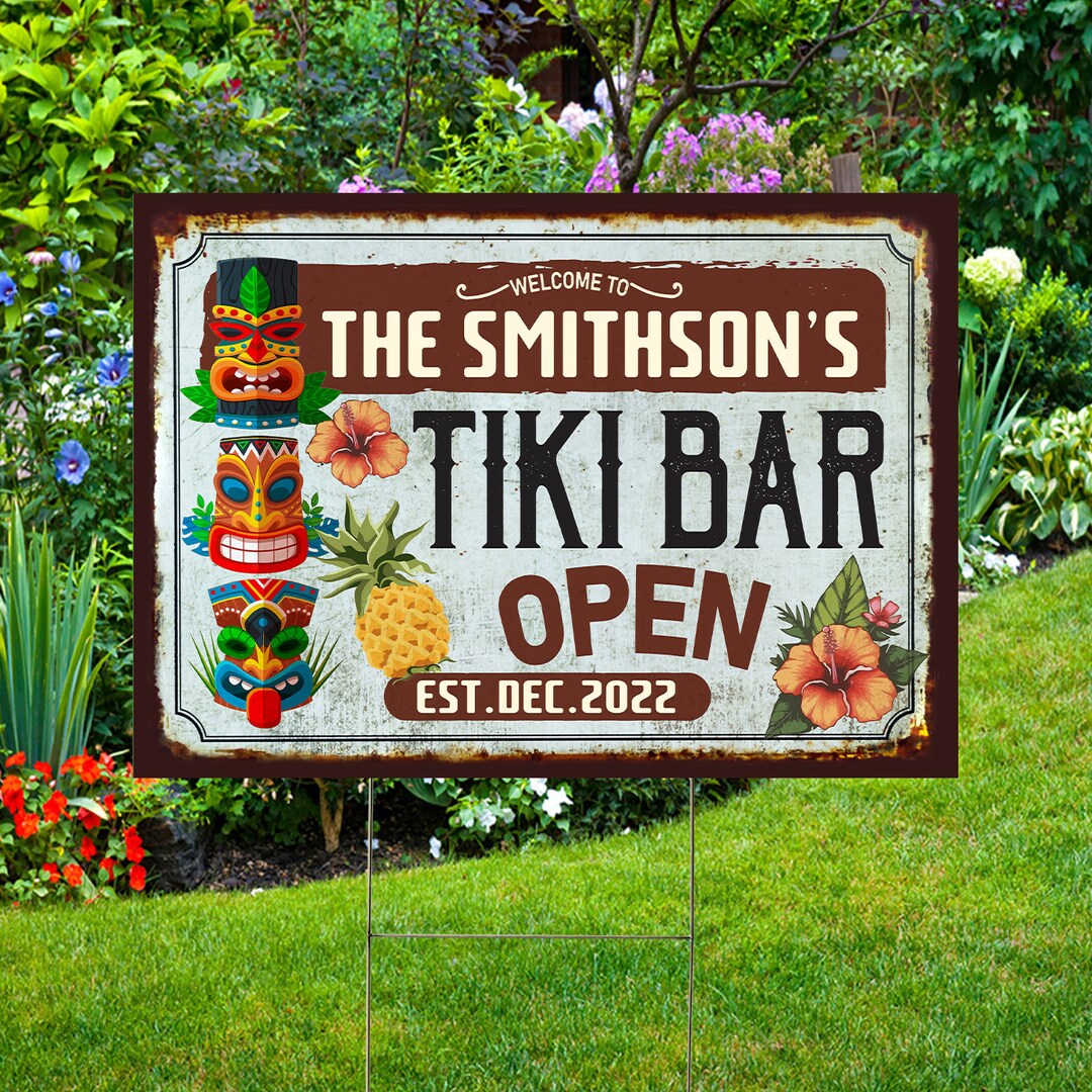 Personalized Tiki Bar Yard Sign H-stake Included Aloha Tiki - Etsy