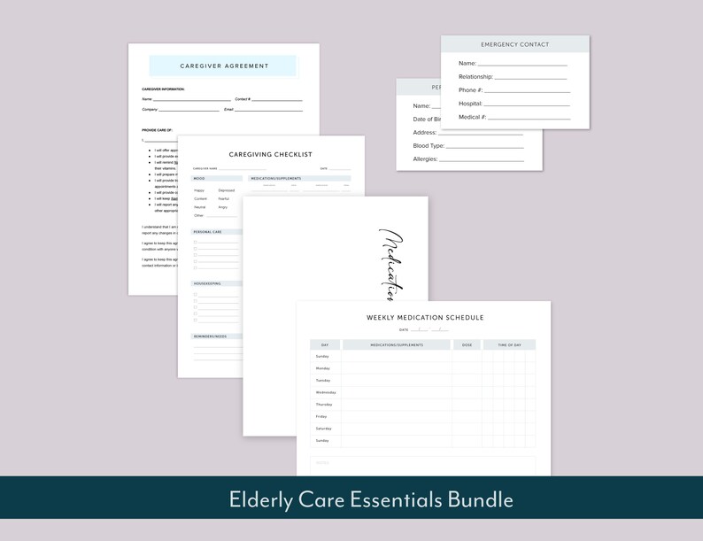 Senior Care Forms Bundle - Printable Elderly Caregiver Packet Contracts ...