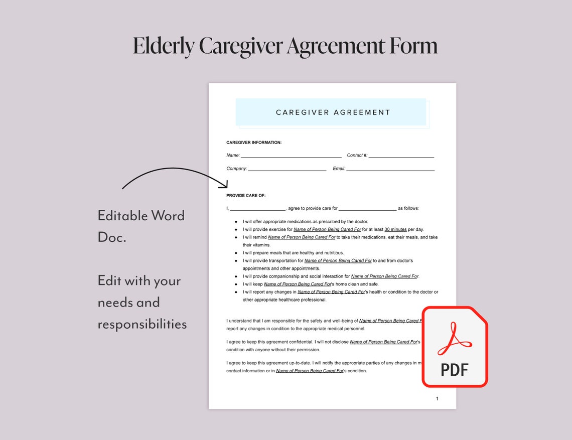 Senior Care Forms Bundle - Printable Elderly Caregiver Packet Contracts ...