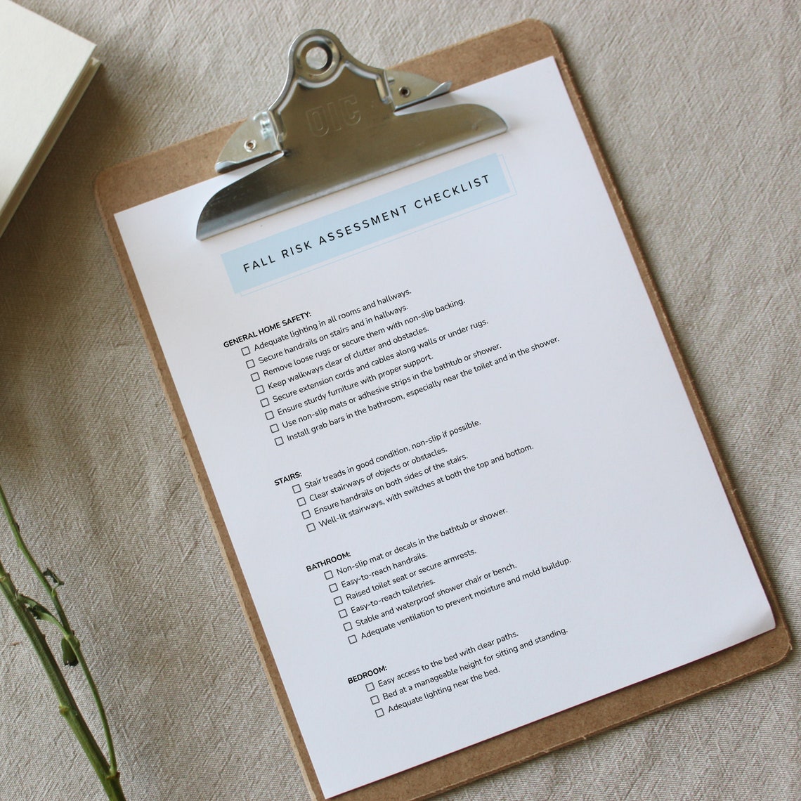 Elderly Fall Prevention Checklist - Printable Fall Risk Assessment ...