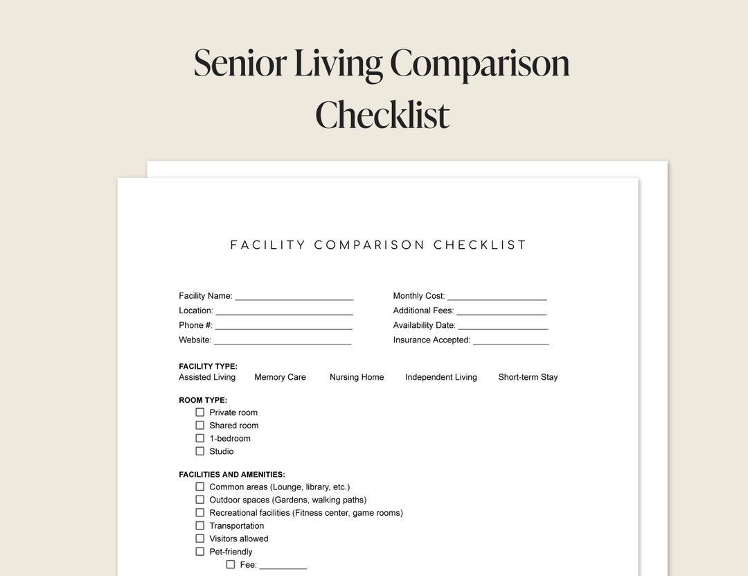 Senior Home Facility Search Comparison Sheet - Assisted Living Care ...