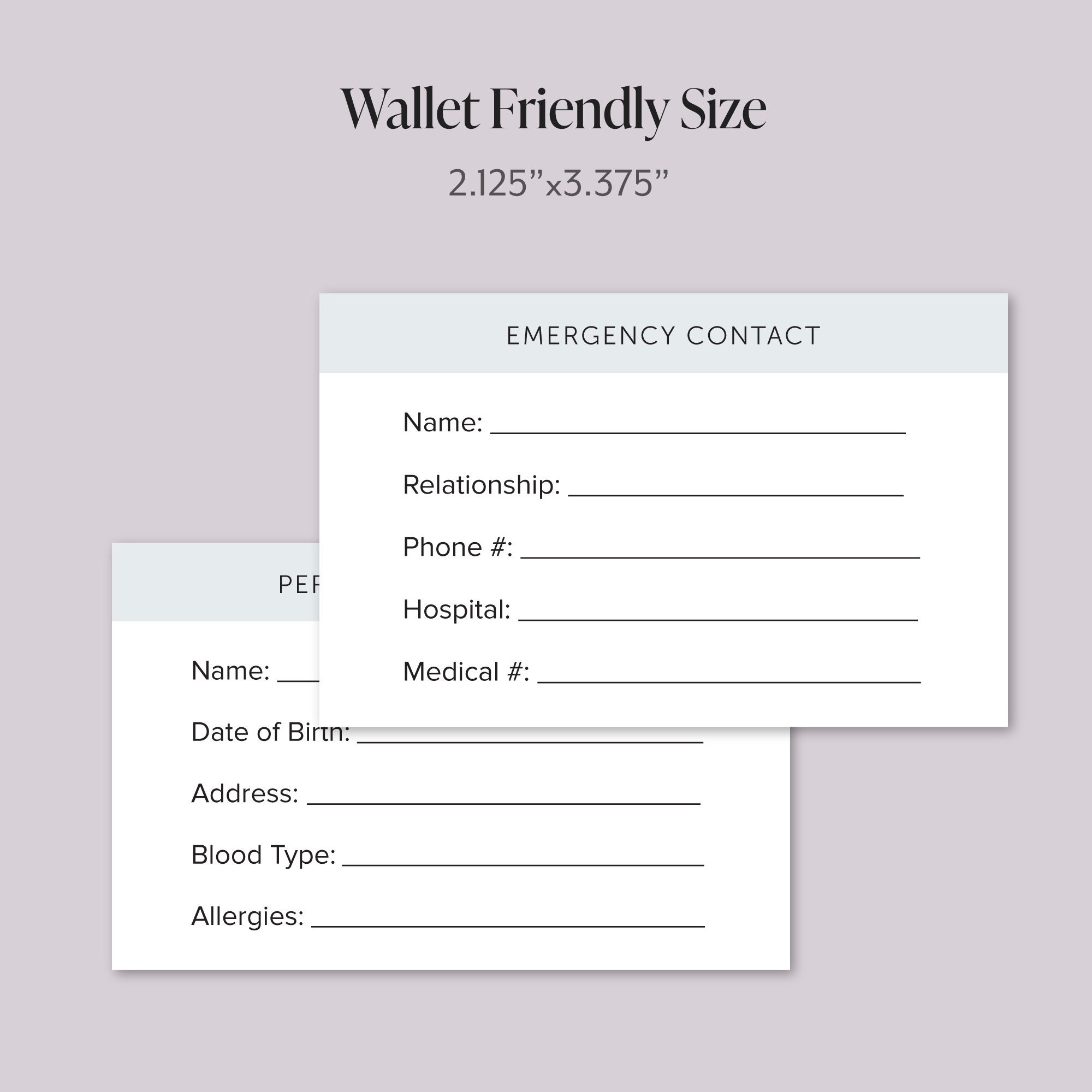 Aging Parent Emergency Contact Card - Senior Care Dementia Emergency ...