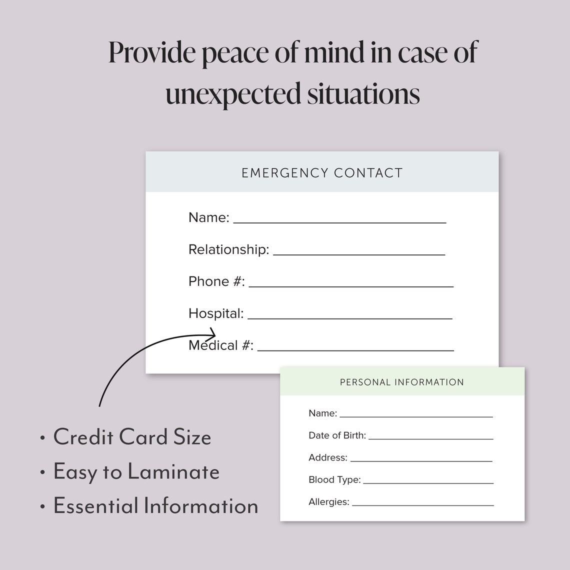 Aging Parent Emergency Contact Card - Senior Care Dementia Emergency ...