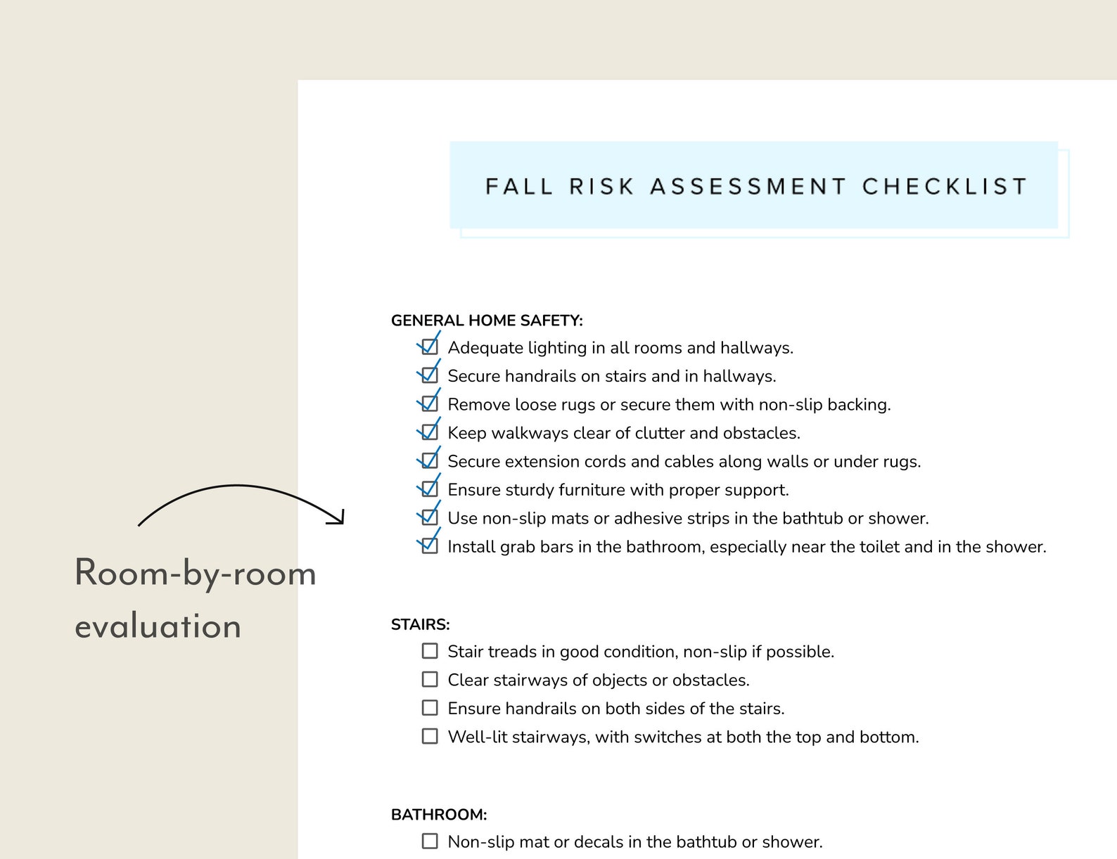 Elderly Fall Prevention Checklist - Printable Fall Risk Assessment ...