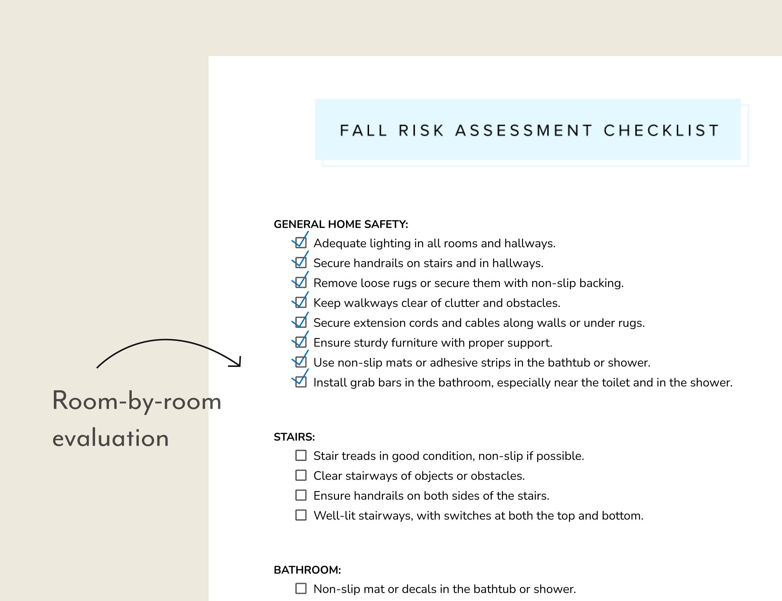 Elderly Fall Prevention Checklist - Printable Fall Risk Assessment ...