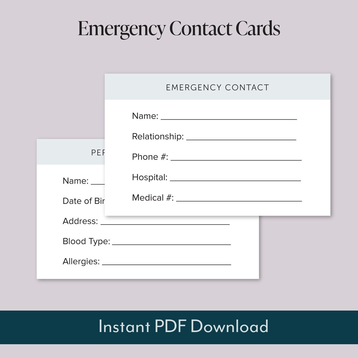 Aging Parent Emergency Contact Card - Senior Care Dementia Emergency ...