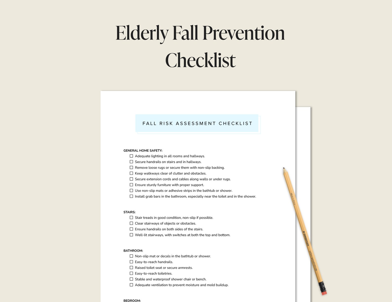 Elderly Fall Prevention Checklist - Printable Fall Risk Assessment ...