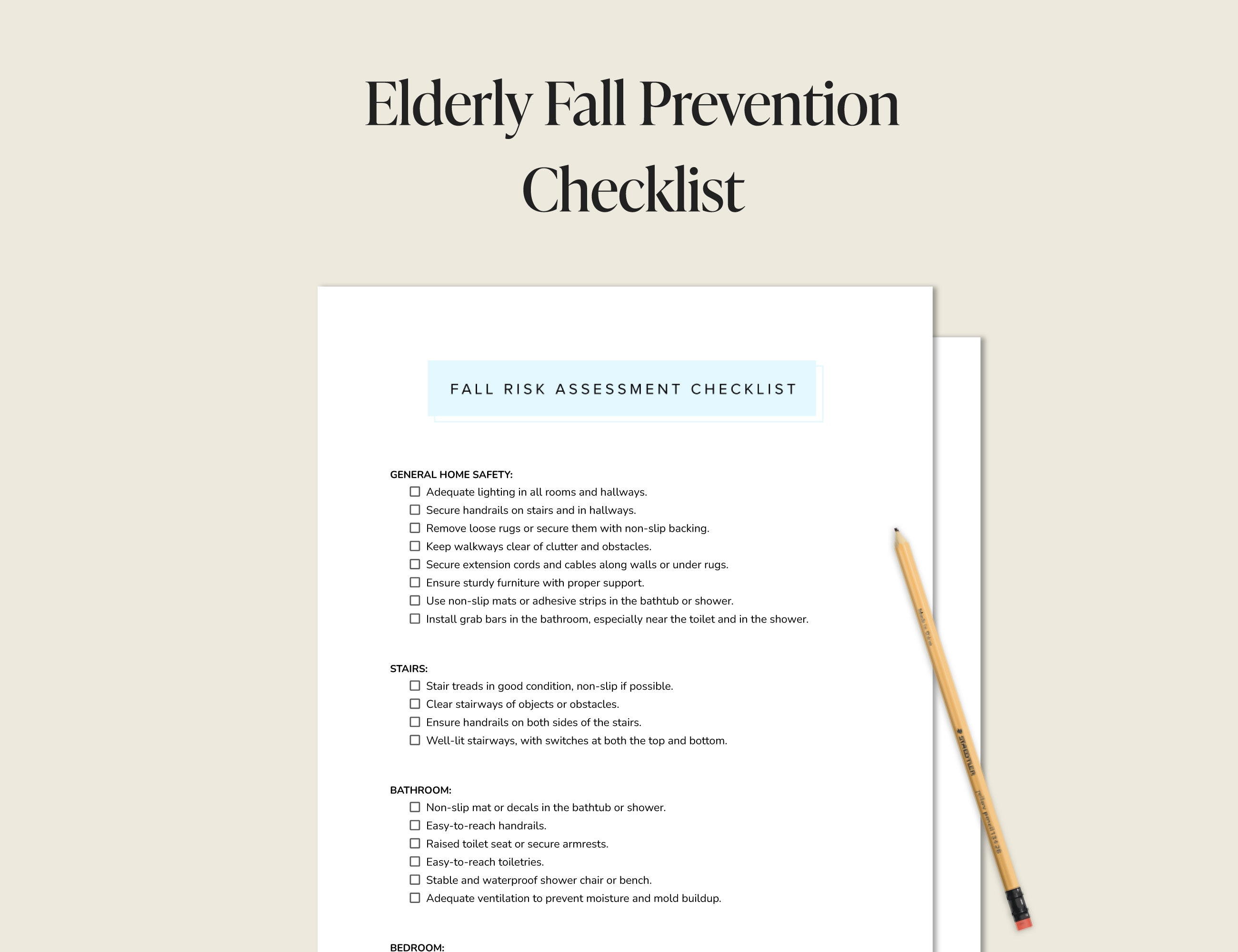 Elderly Fall Prevention Checklist - Printable Fall Risk Assessment ...
