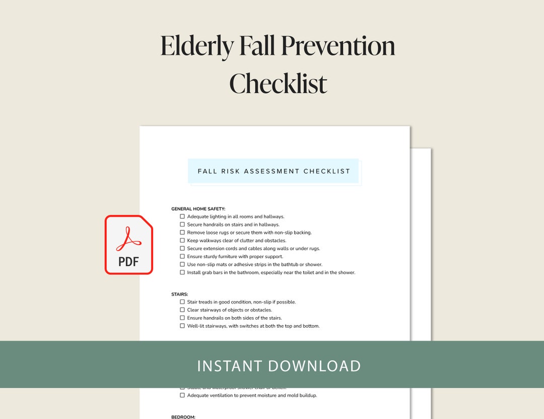 Elderly Fall Prevention Checklist - Printable Fall Risk Assessment ...