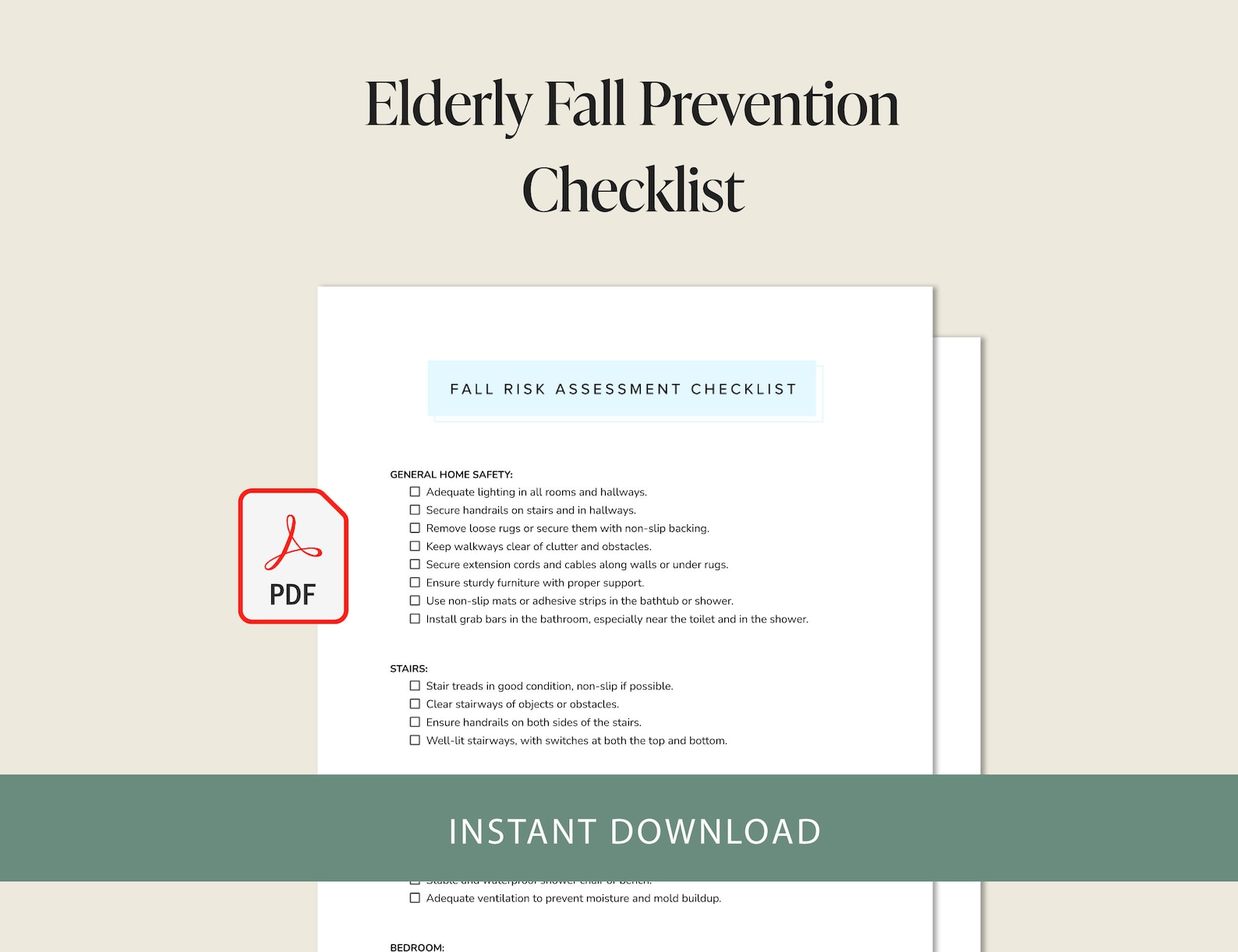 Elderly Fall Prevention Checklist - Printable Fall Risk Assessment ...