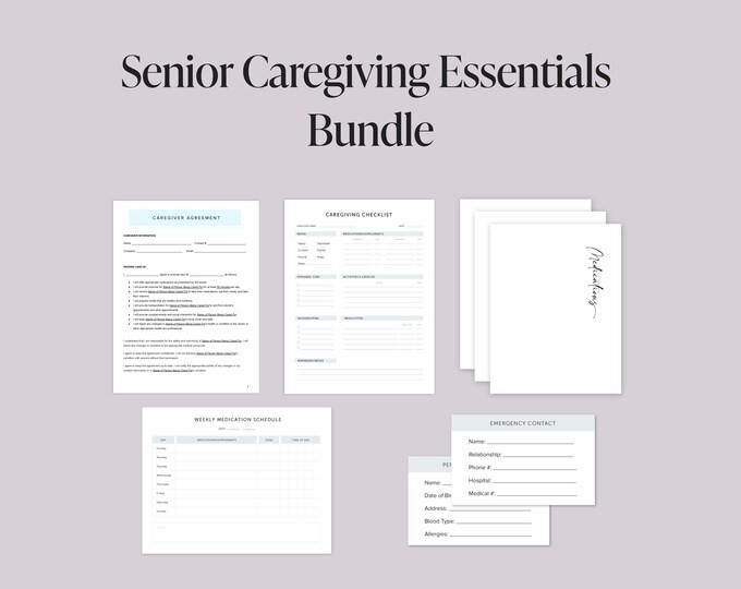 Senior Care Forms Bundle - Printable Elderly Caregiver Packet Contracts ...