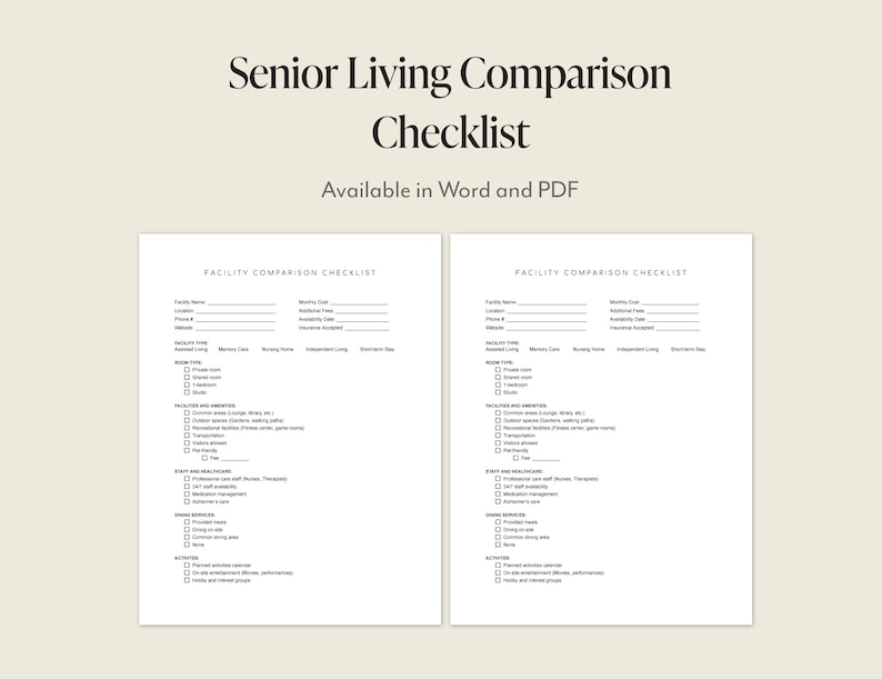 Senior Home Facility Search Comparison Sheet - Assisted Living Care ...