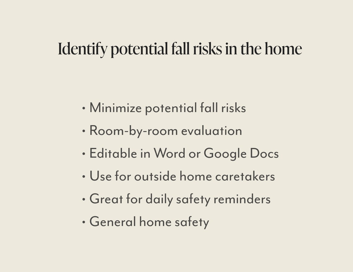 Elderly Fall Prevention Checklist - Printable Fall Risk Assessment ...
