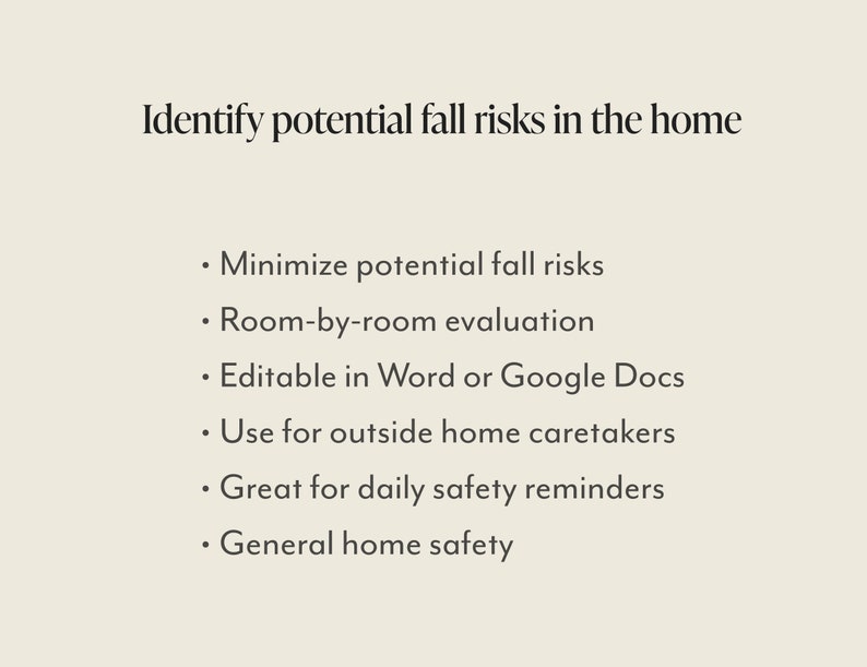 Elderly Fall Prevention Checklist - Printable Fall Risk Assessment ...