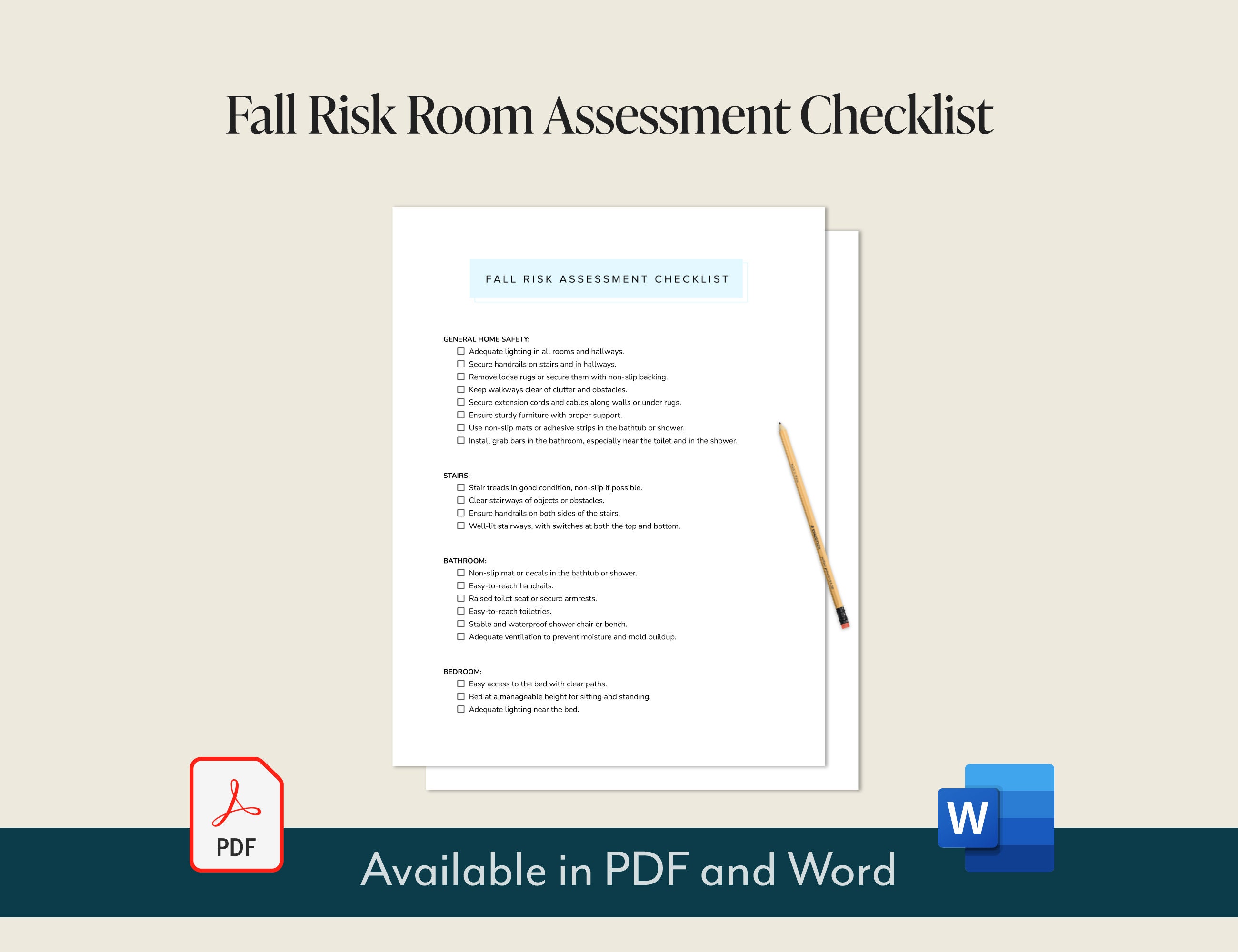 Elderly Fall Prevention Checklist - Printable Fall Risk Assessment ...