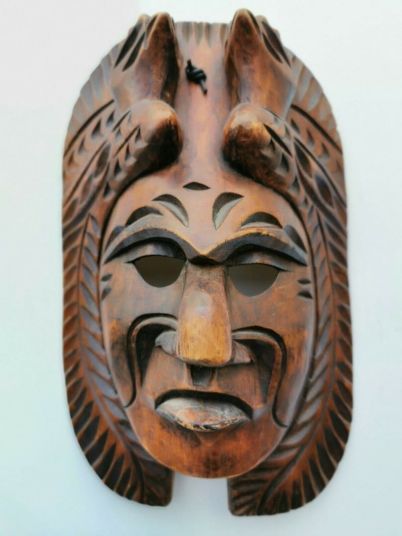 Hand Carved Wood Inca Maya Aztec Warrior Wooden Mask Two Birds - Etsy